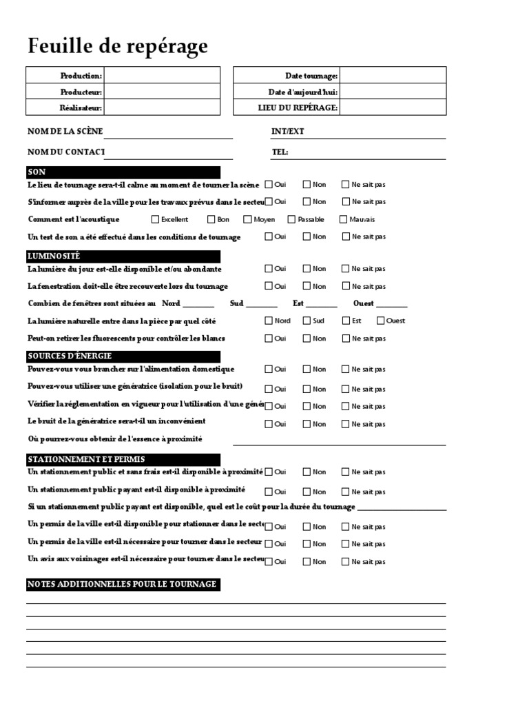 FEUILLE DE REPÉRAGE D'un Tournage | PDF