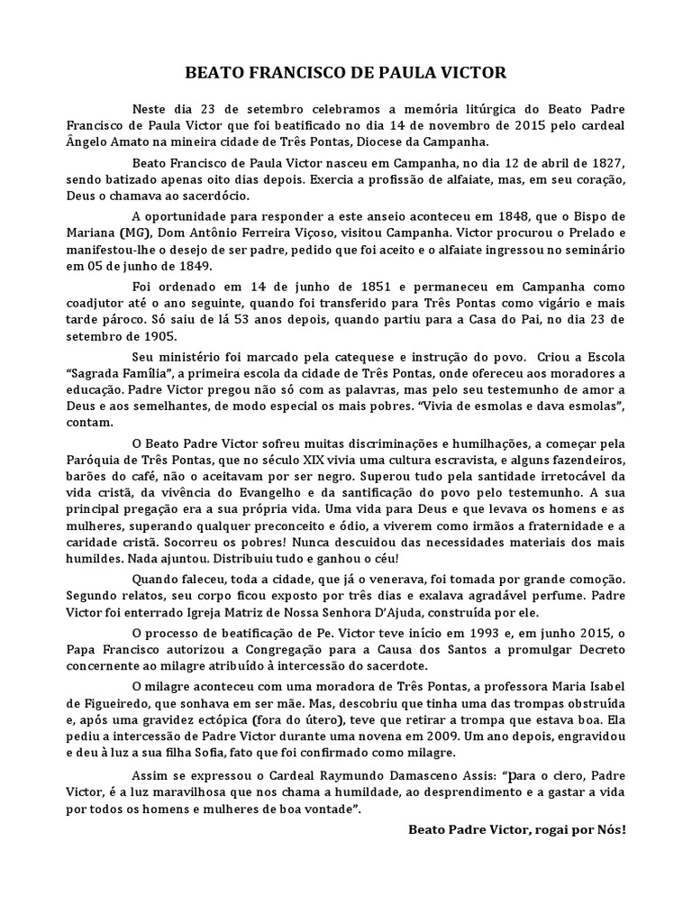 Beato Francisco de Paula Victor | PDF | Igreja católica