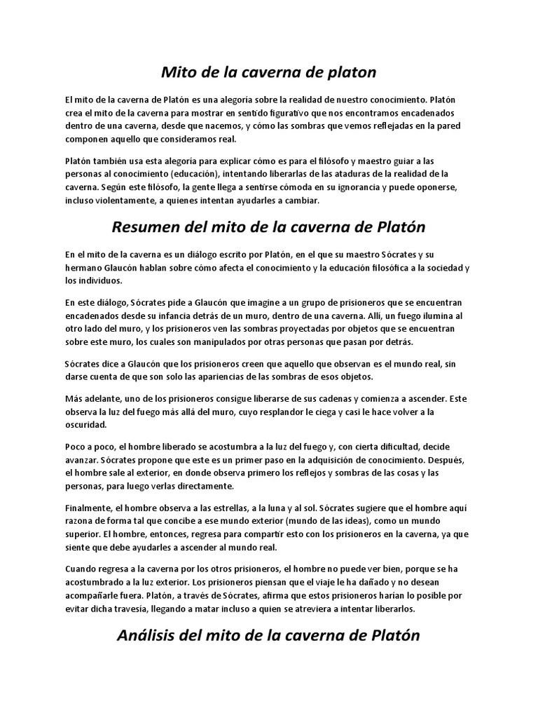 Mito de La Caverna de Platon | Descargar gratis PDF | Platón | Conocimiento