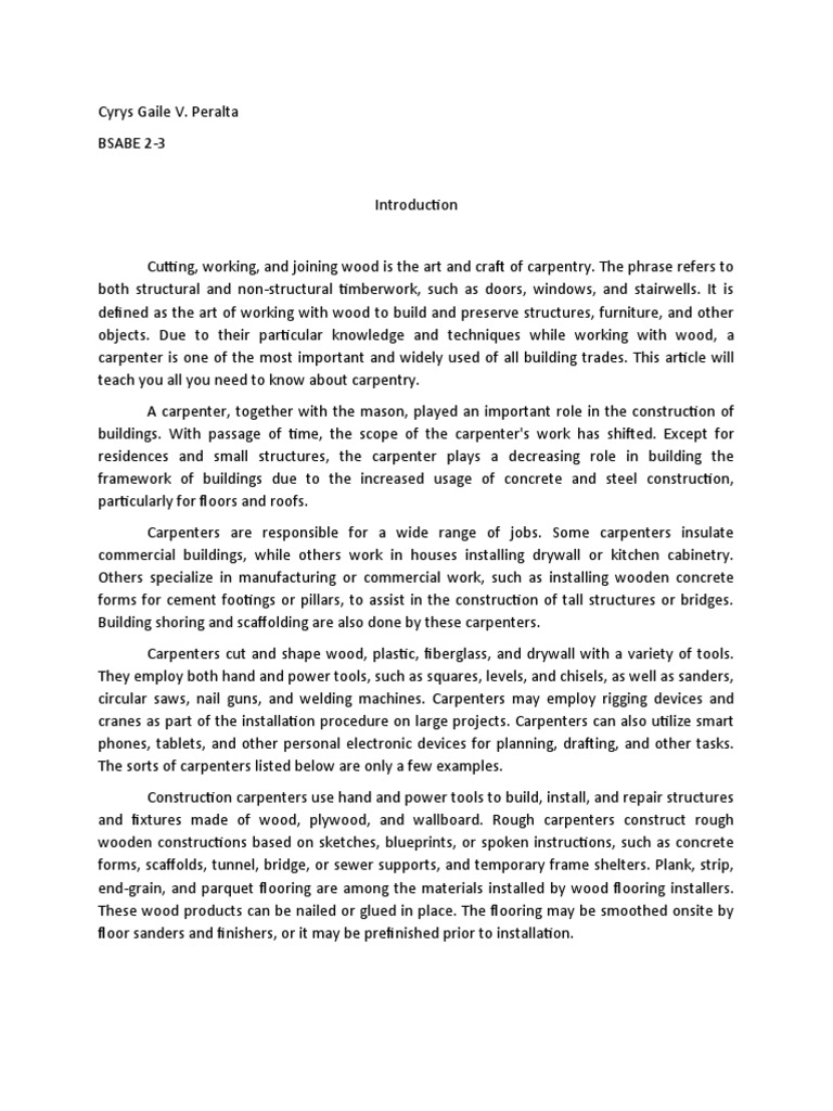 Lab Exercise 3 Carpentry Pdf Metalworking Wood