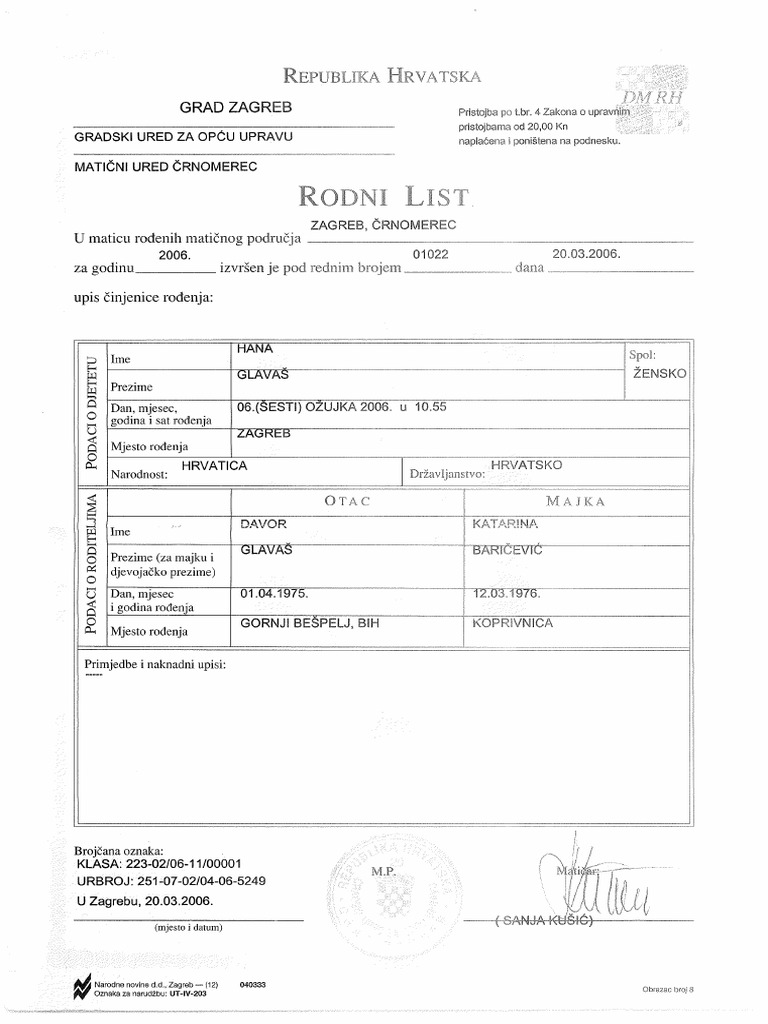 Hana Rodni List PDF | PDF