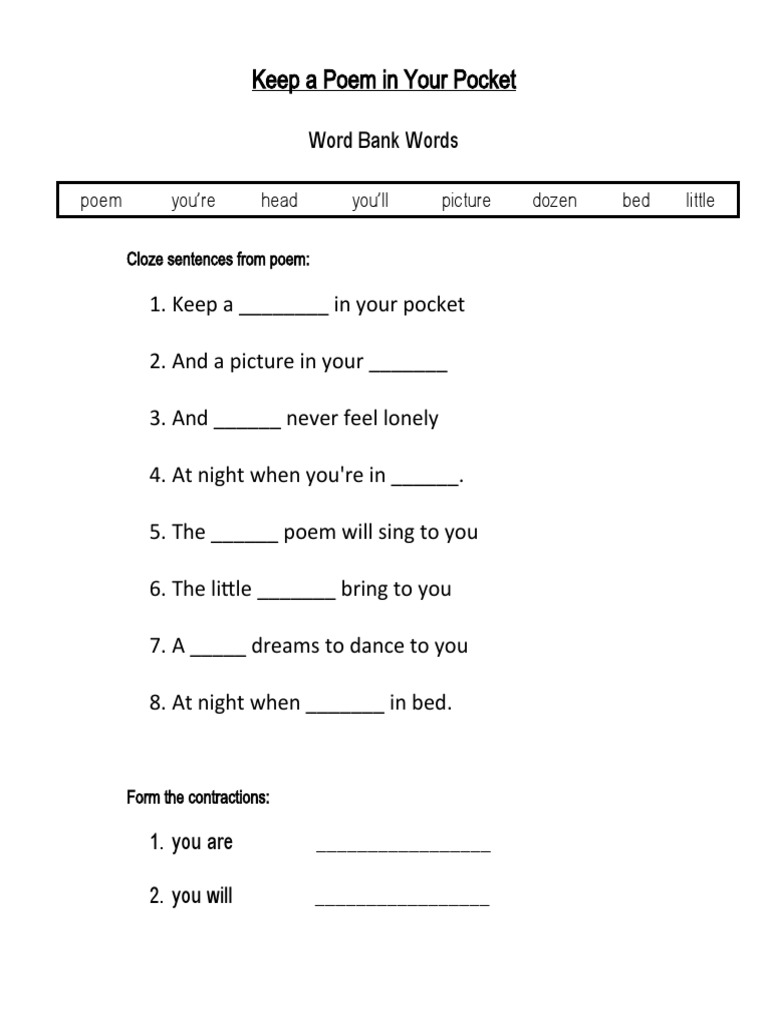 Pocket Poem Worksheet | PDF