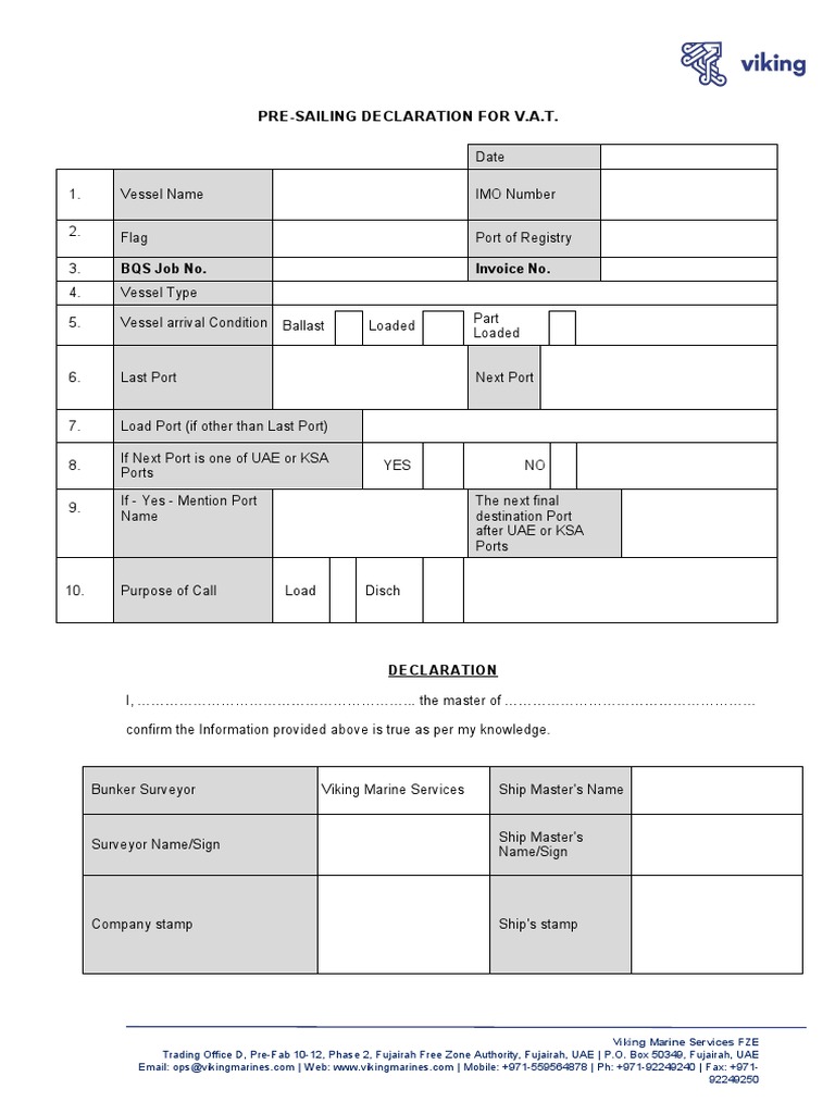 New Pre Sailing Declaration For Vat - VMS Form | Download Free PDF ...