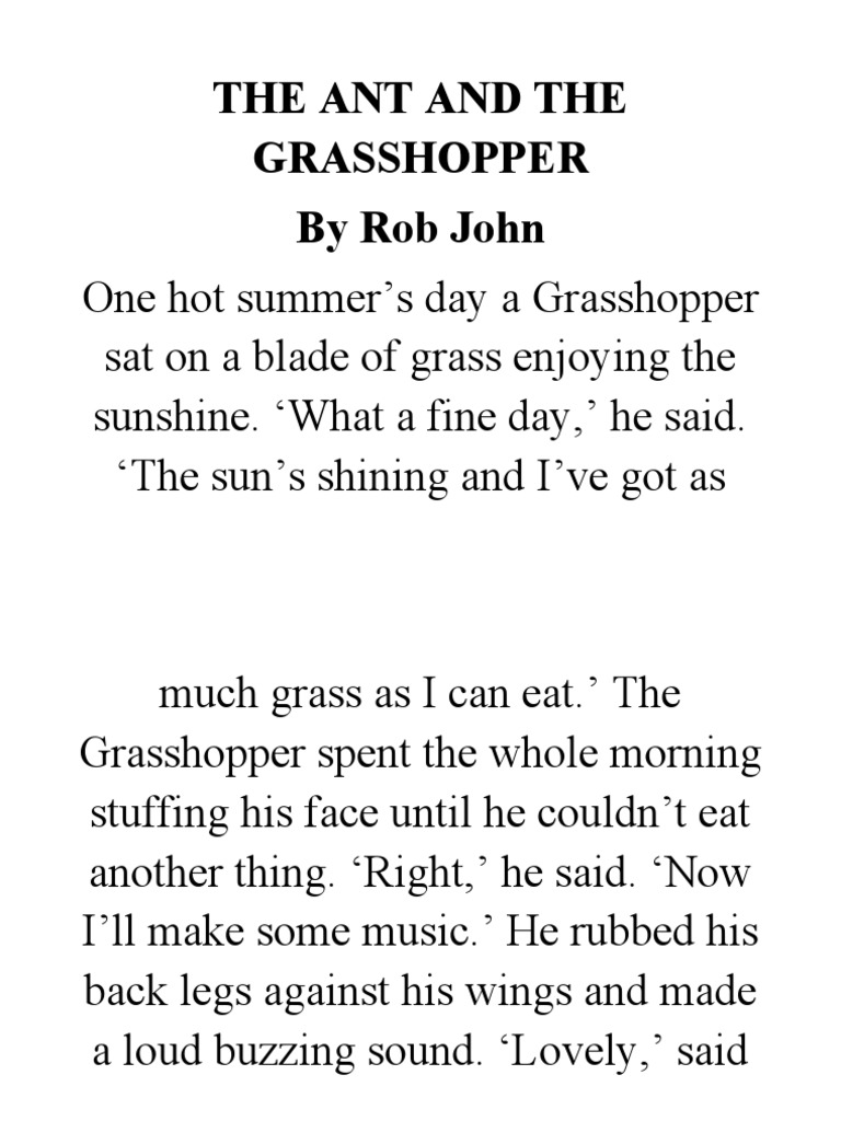 The Ant and the Grasshopper Story | PDF