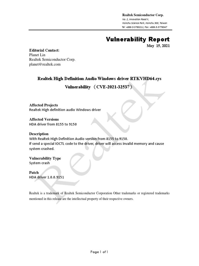 Realtek_High_Defination_Audio_Windows_driver_RTKVHD64.sys ...