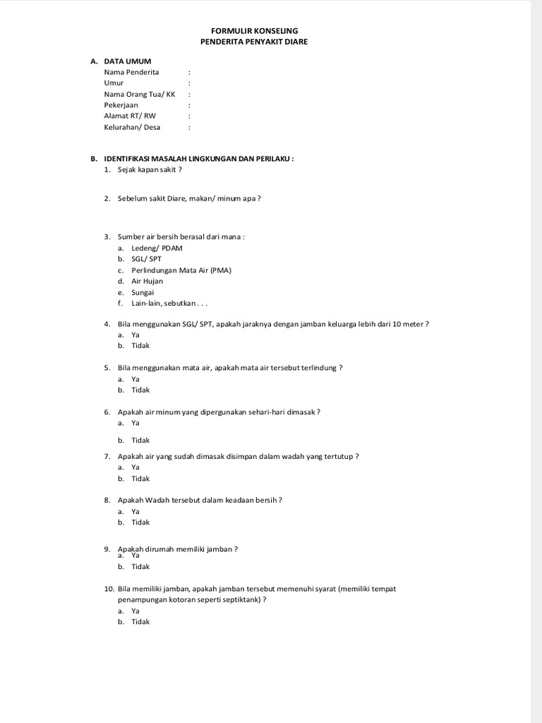 Fdocuments - in - Form Diare Klinik Sanitasi | PDF