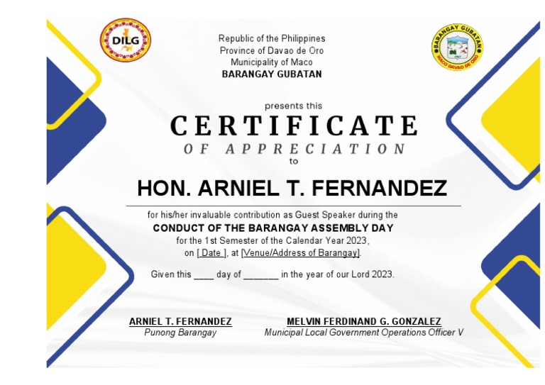 Certificate of Appreciation for Guest Speaker | PDF