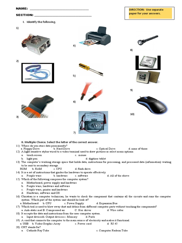 Computer Basics Quiz and Exercises | PDF | Computers
