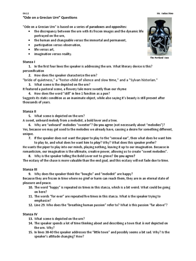 "Ode on a Grecian Urn: Key Questions" | PDF | Poetry
