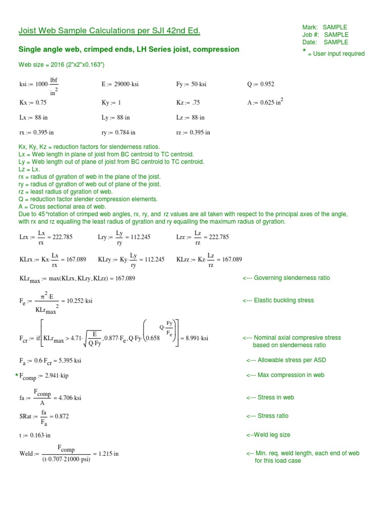 Sample OWSJ Web Calcs | PDF | Bending | Buckling