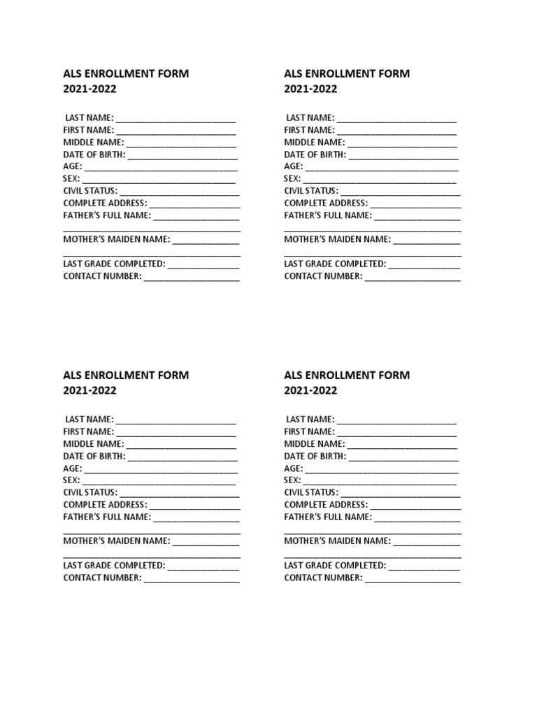 ALS Enrollment Form 2021-2022 | PDF | Finance & Money Management