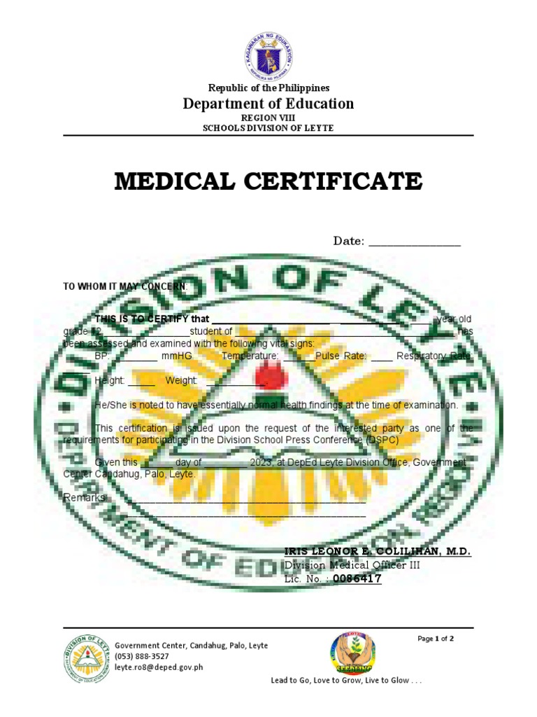 Medical Certificate DSPC | PDF