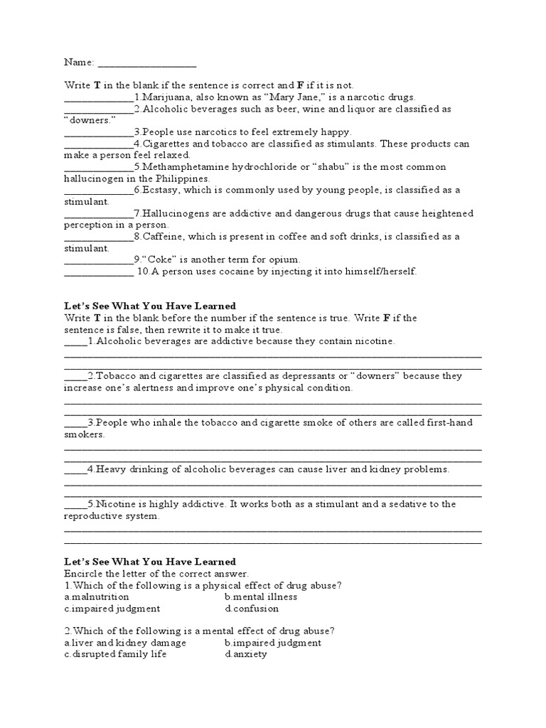 Drug Addiction Test | PDF | Drugs | Stimulant
