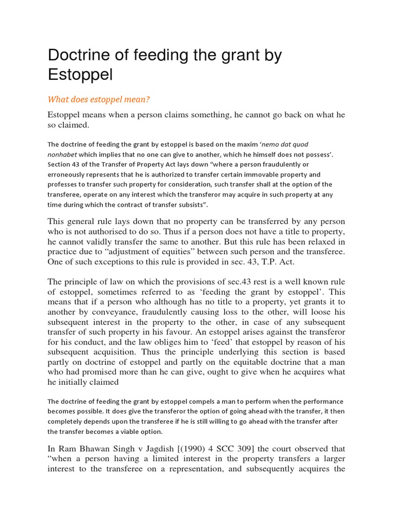 Doctrine of Feeding The Grant by Estoppel | PDF | Estoppel | Consideration
