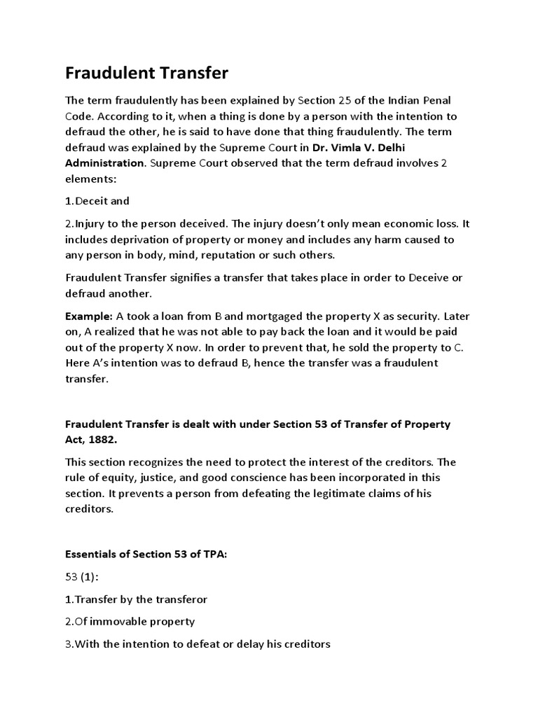 Understanding Fraudulent Transfers in Law | PDF | Fraud | Creditor