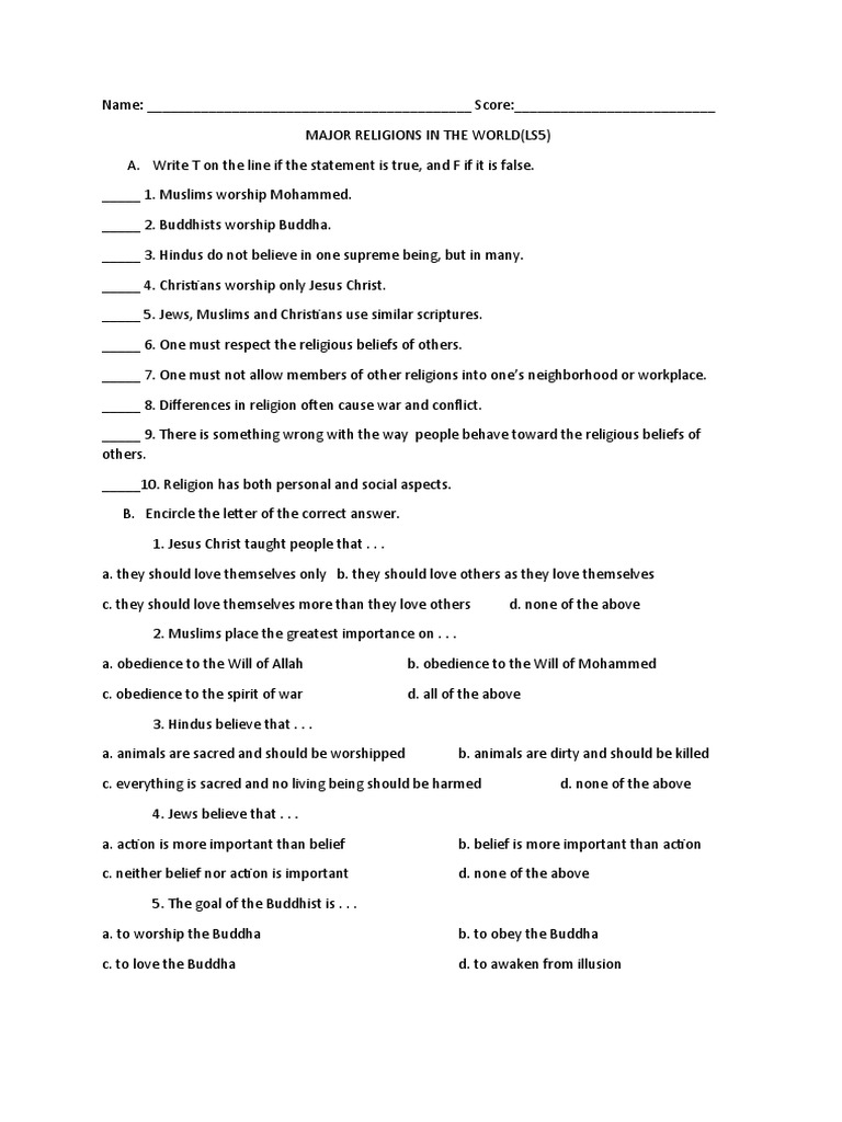 Understanding Major World Religions: An Assessment of Students ...