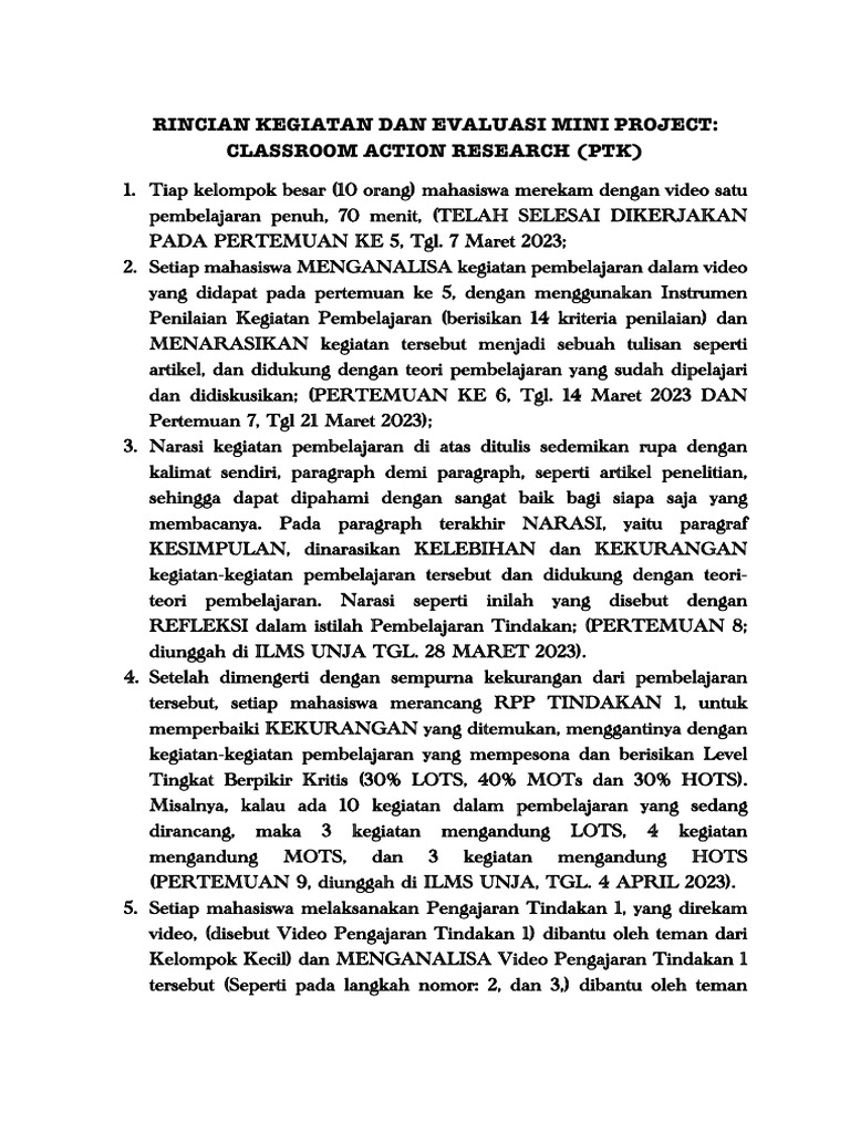 Evaluasi Mini Project PTK Mahasiswa | PDF