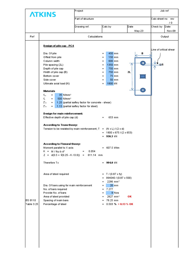 Pile Cap Design Calculations | PDF | Materials | Solid Mechanics