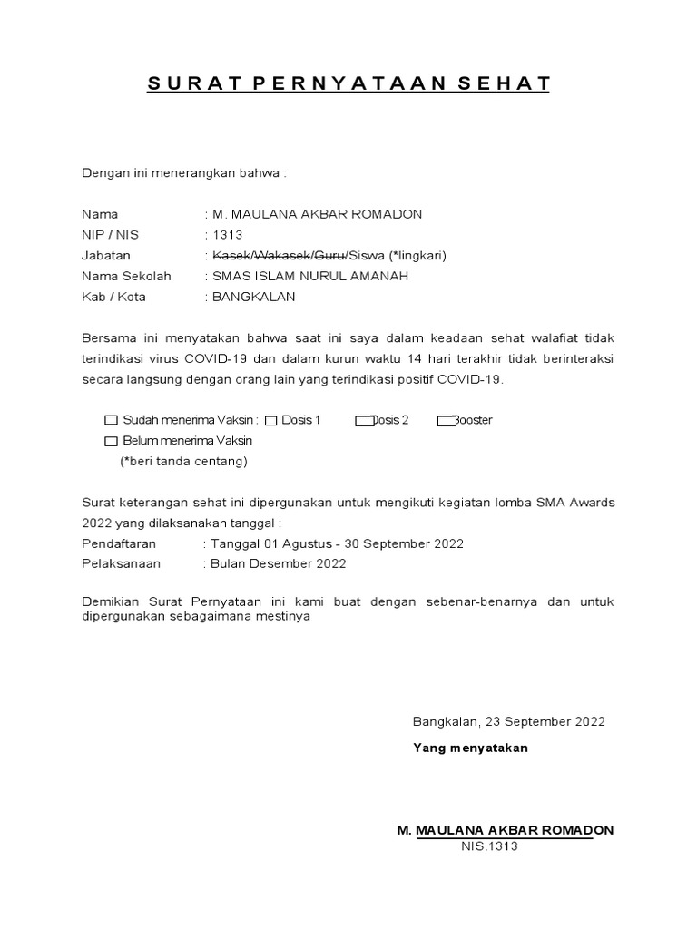 Surat Keterangan Sehat.doc | PDF