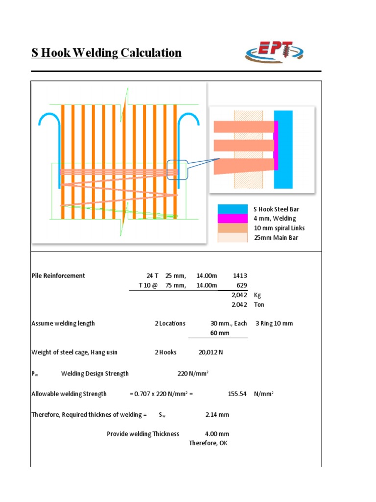 S Hooks Welding Calculation - Steel Cage Lifting | PDF