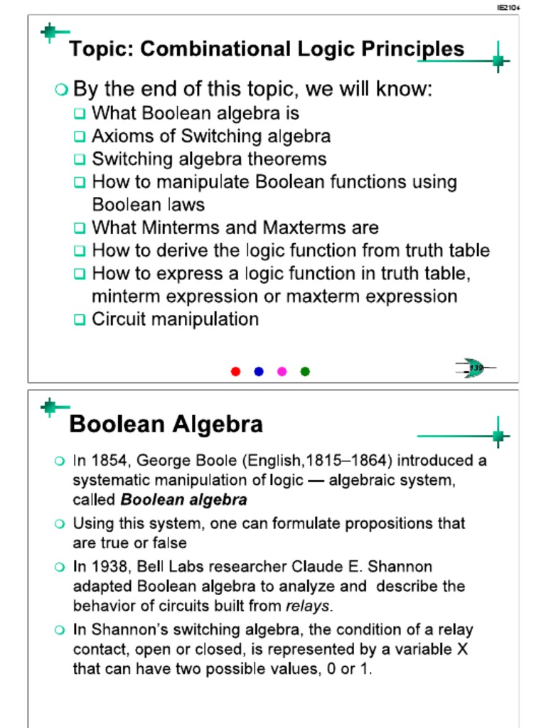 IE2104 Week 4 - Boolean Algebra | PDF