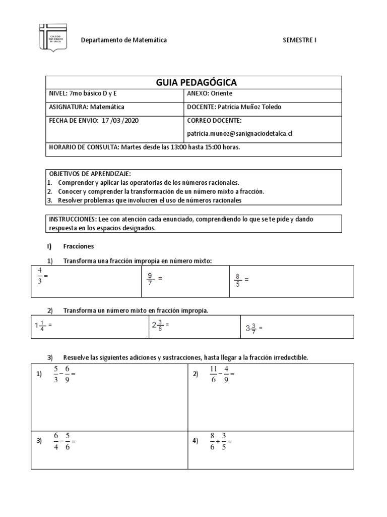 Guía pedagógica de Matemática para 7mo básico con enfoque en números racionales y decimales ...