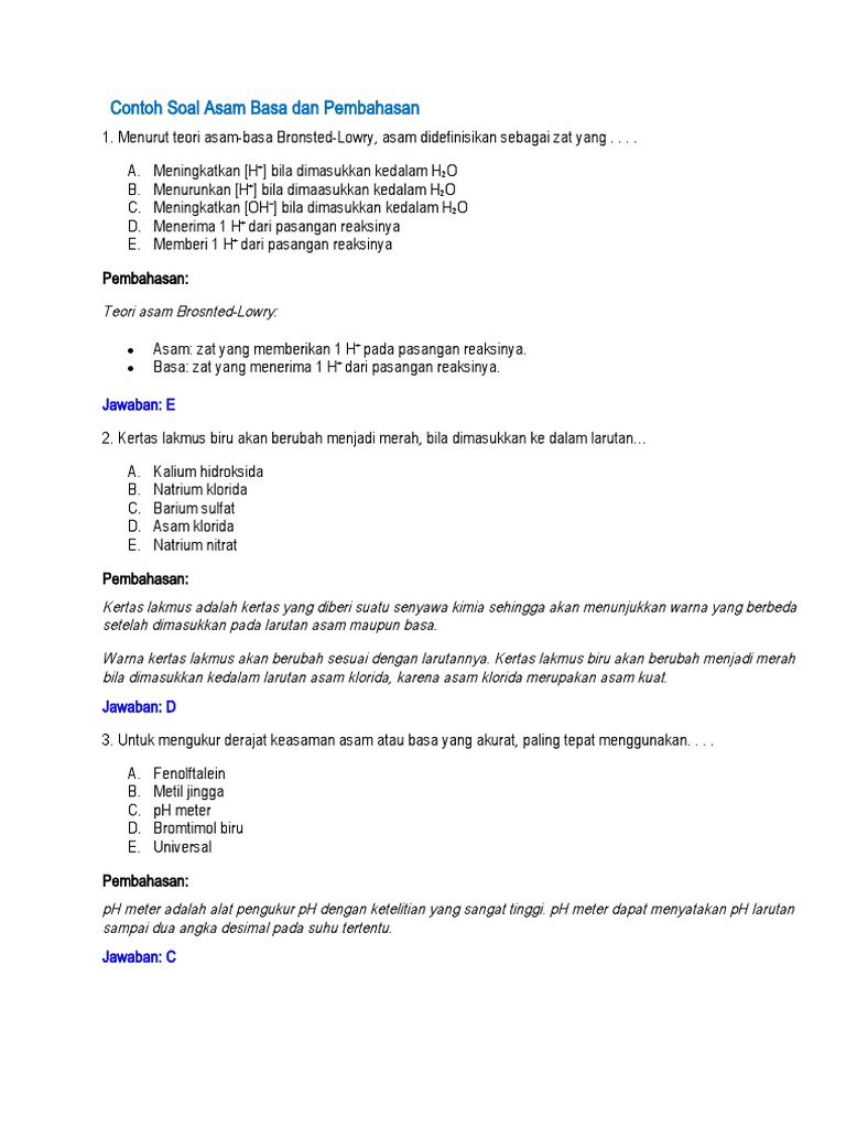 Contoh Soal Asam Basa - Hidrolisis Dan Pembahasan | PDF