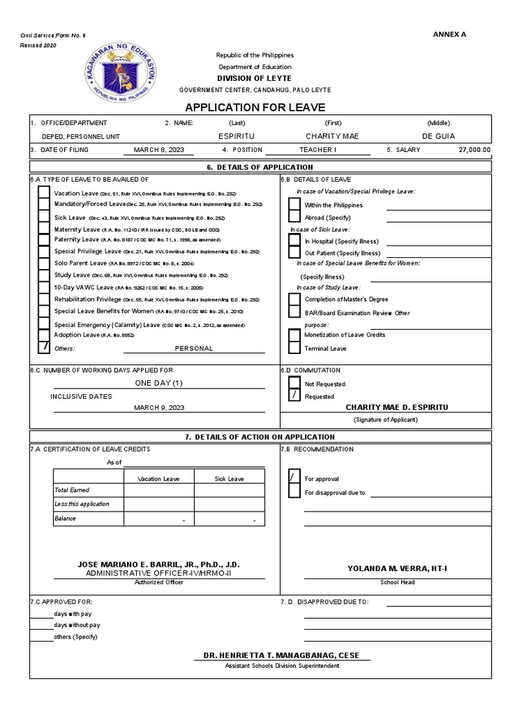 Terminal Leave Application for Teachers | PDF