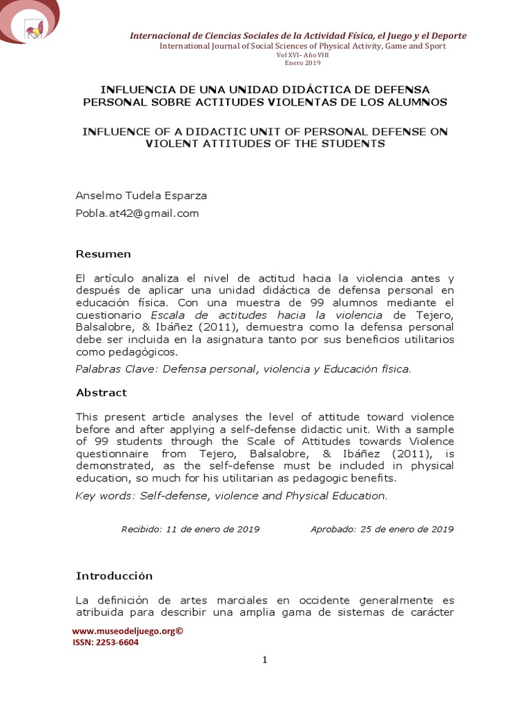 Influencia de Una Unidad Didactica de de | PDF | Autodefensa | Desviación Estándar