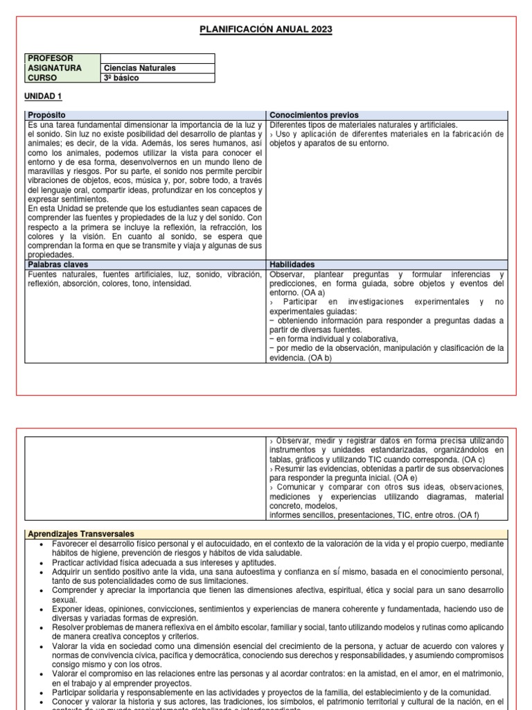 PLANIFICACIÓN ANUAL CIENCIAS NATURALES 2023 3° BÁSICO PRIORIZADOS | PDF ...