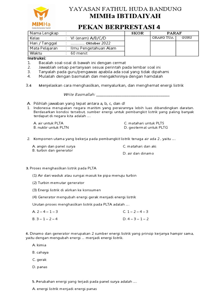 Soal PB IPA Kelas 6ABCD Tema 4 | PDF