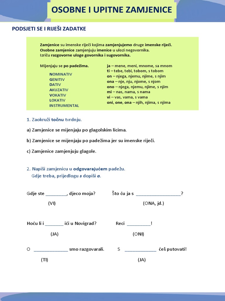 12osobne I Upitne Zamjenice C | PDF