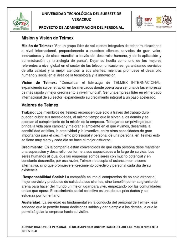 Misión y Visión de Telmex | PDF | Calidad (comercial) | Innovación