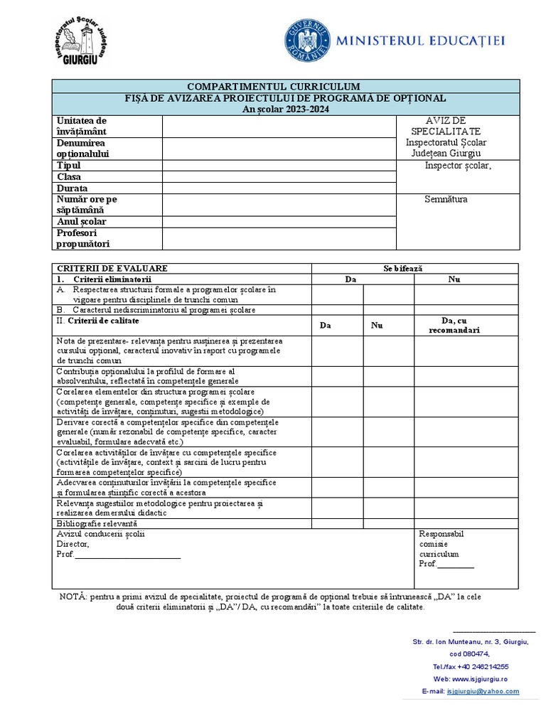Fisa Avizare Optional 2022-2023 | PDF