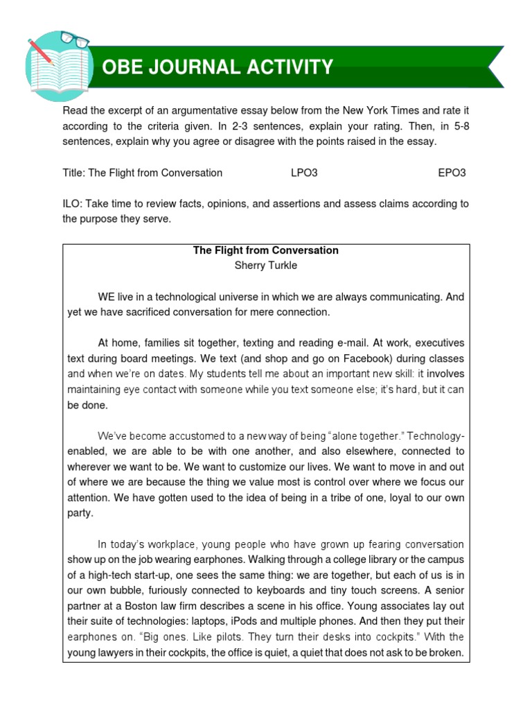Sherry Turkle-The Flight From Conversation (Excerpt) PDF | Download ...
