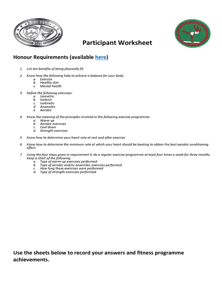Physical Fitness Honor Worksheet | PDF | Physical Fitness | Aerobic ...