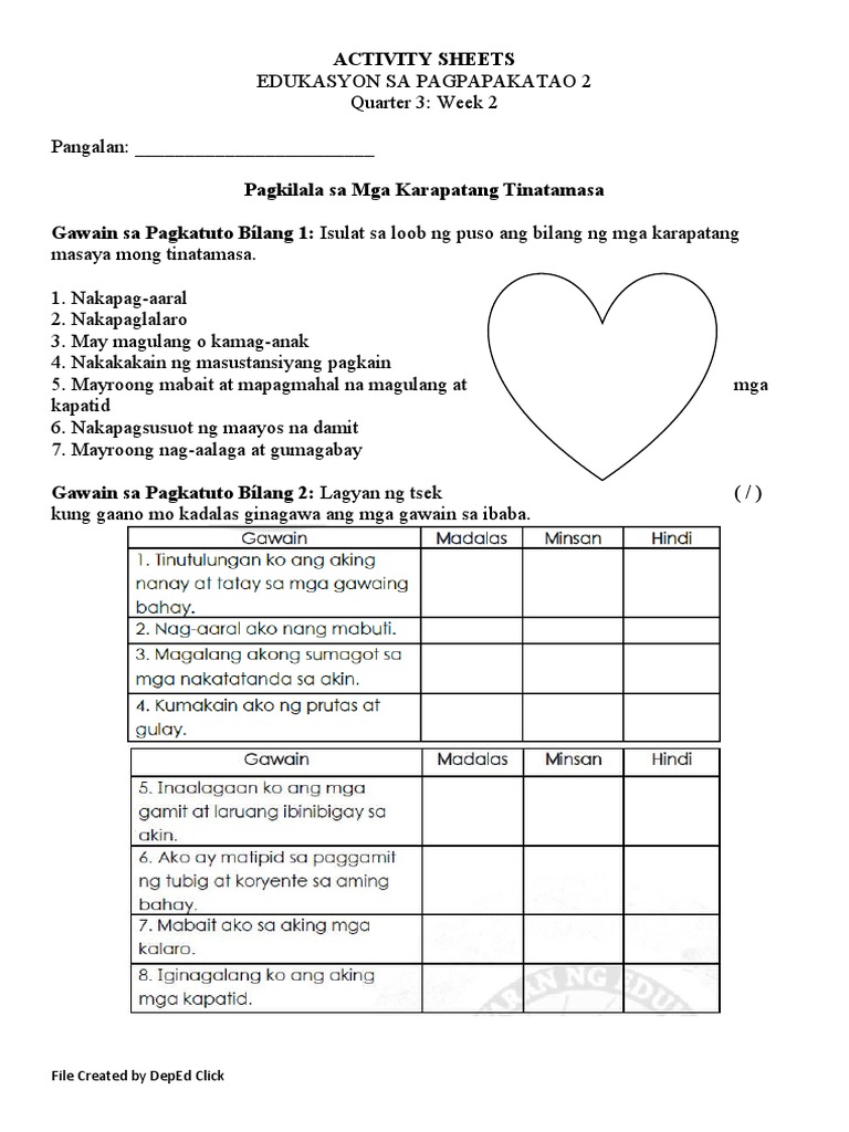 ESP 2 Activity Sheet Q3 W2 | PDF