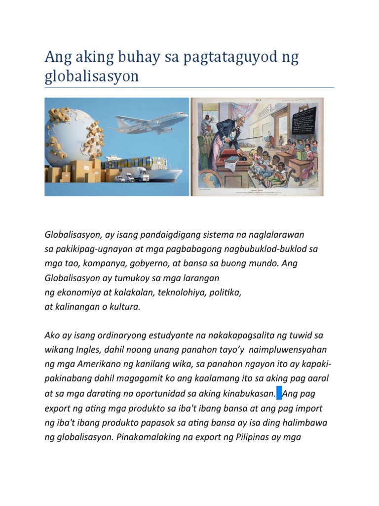 Ang Aking Buhay Sa Pagtataguyod NG Globalisasyon | PDF Ang Aking Buhay Sa Pagtataguyod NG Globalisasyon | PDF