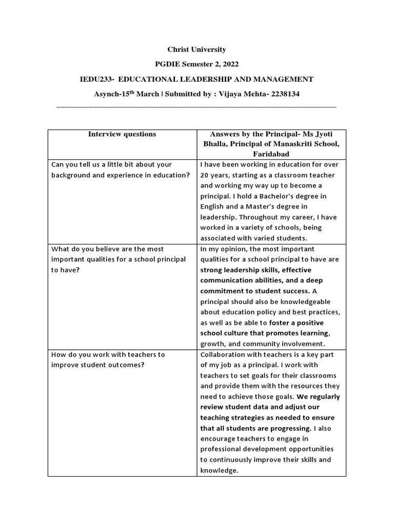 2238134-Vijaya Sethi IEDU233-asynch 1thmarch | PDF | Teachers | Education Policy