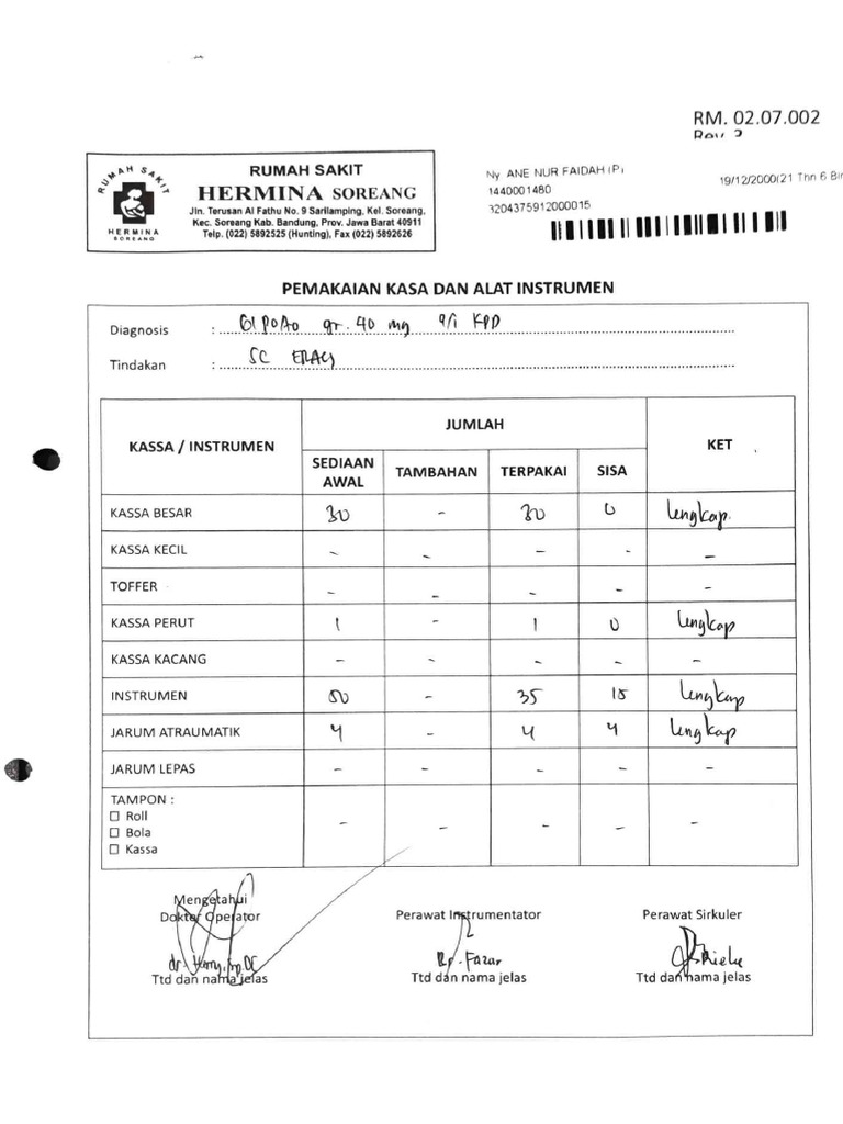 Form Pemakaian Alat Kassa | PDF