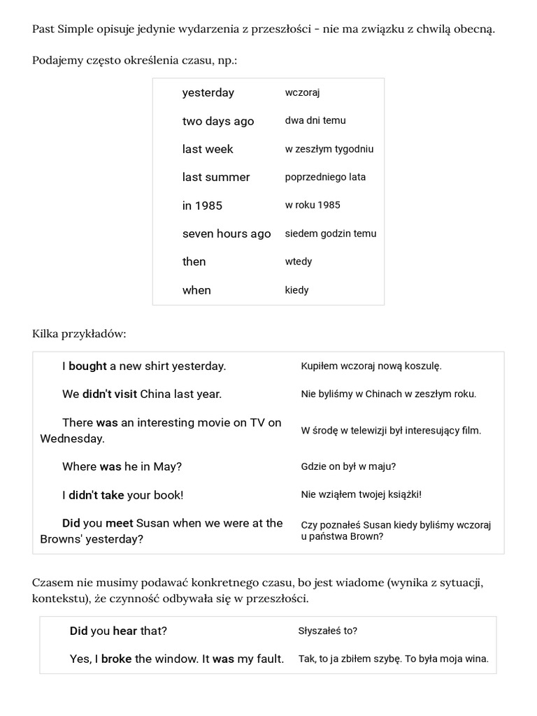 Past Simple - Zastosowanie - Szlifuj Swój Angielski | PDF