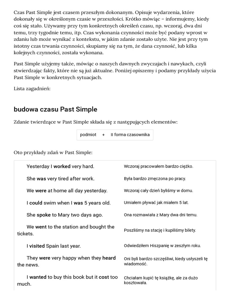 Past Simple - Czas Przeszły - Szlifuj Swój Angielski | PDF