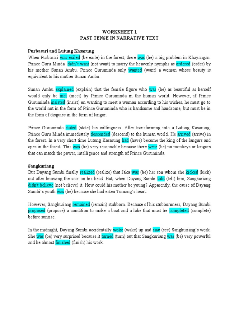 WORKSHEET 1 - PAST TENSE IN NARRATIVE TEXT (Edit 02) | PDF