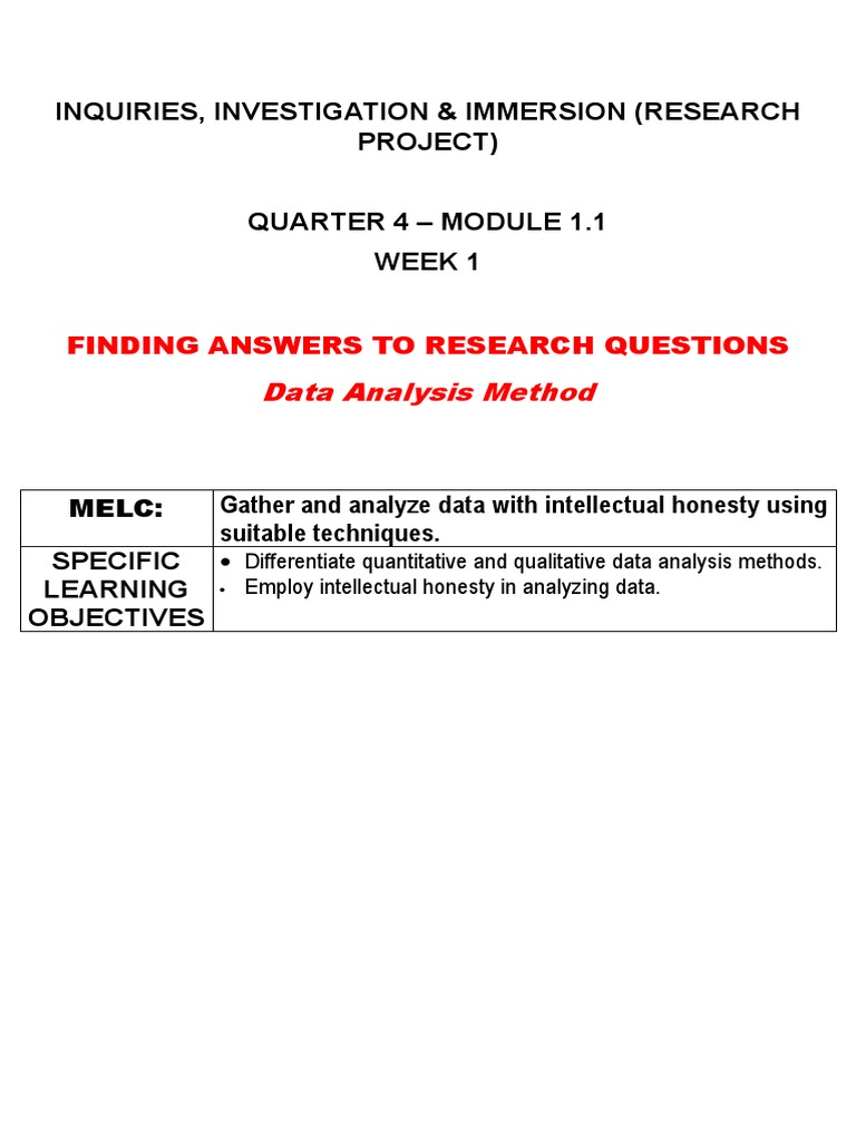 3is Q4 Mod1.1 | PDF | Data | Data Analysis