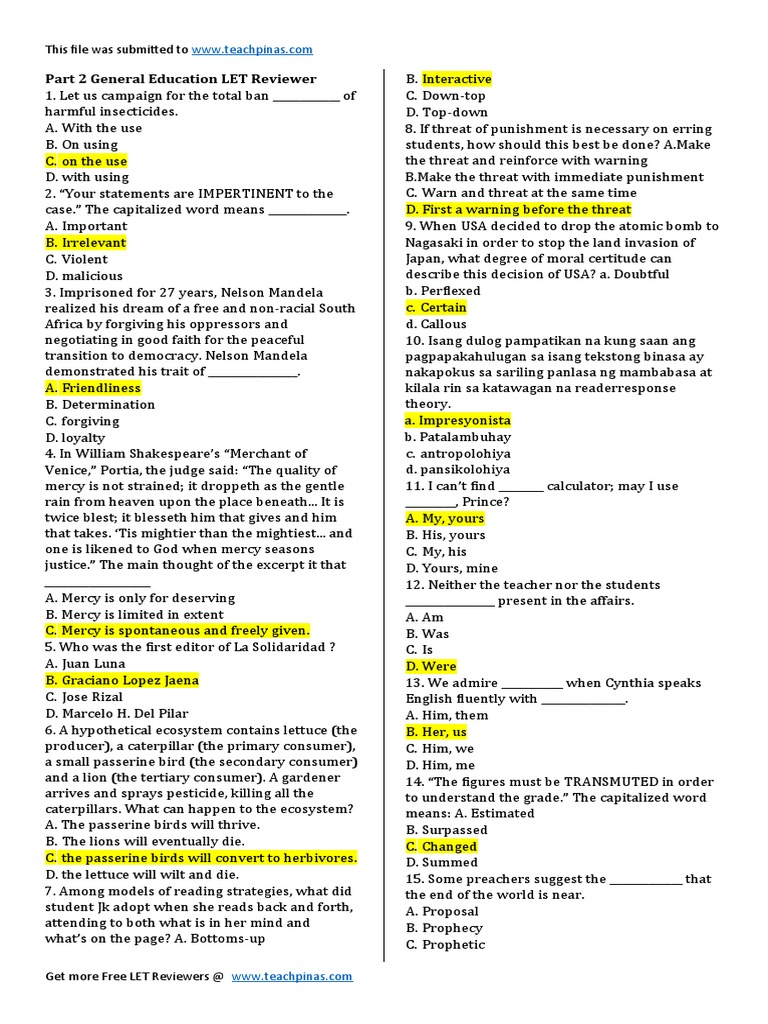 General Education LET Reviewer Part 2 | PDF | Philippines