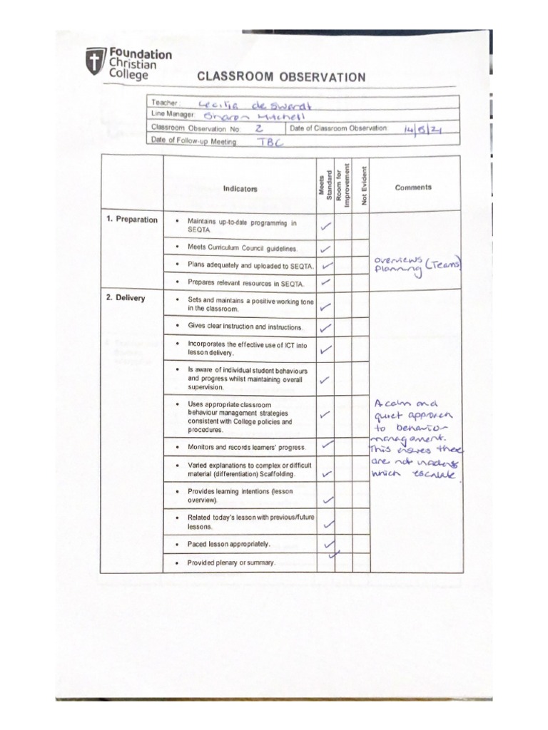Lesson Observation 1 PDF