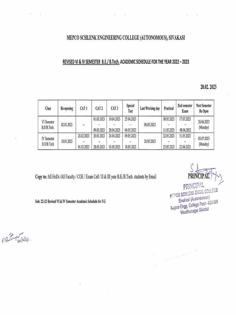 2022 - 2023 Revised VI & IV Semester Academic Schedule For UG | PDF