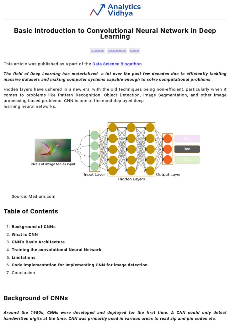 Basic Introduction To Convolutional Neural Network in Deep Learning | PDF | Artificial Neural ...