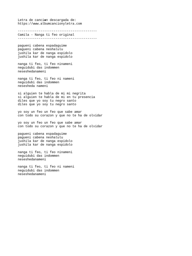 Camila - Nanga Ti Feo Original | PDF