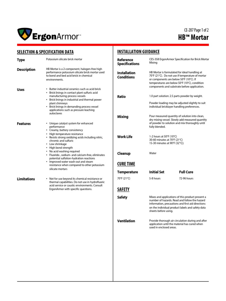 C2070821 HB Mortar PDF | PDF | Brick | Sulfuric Acid